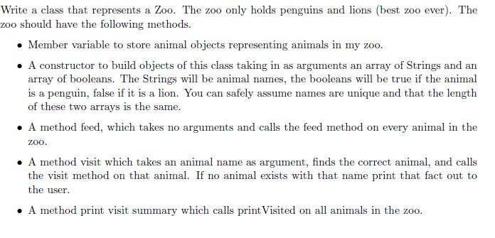 Solved Write a class that represents a Zoo. The zoo only | Chegg.com