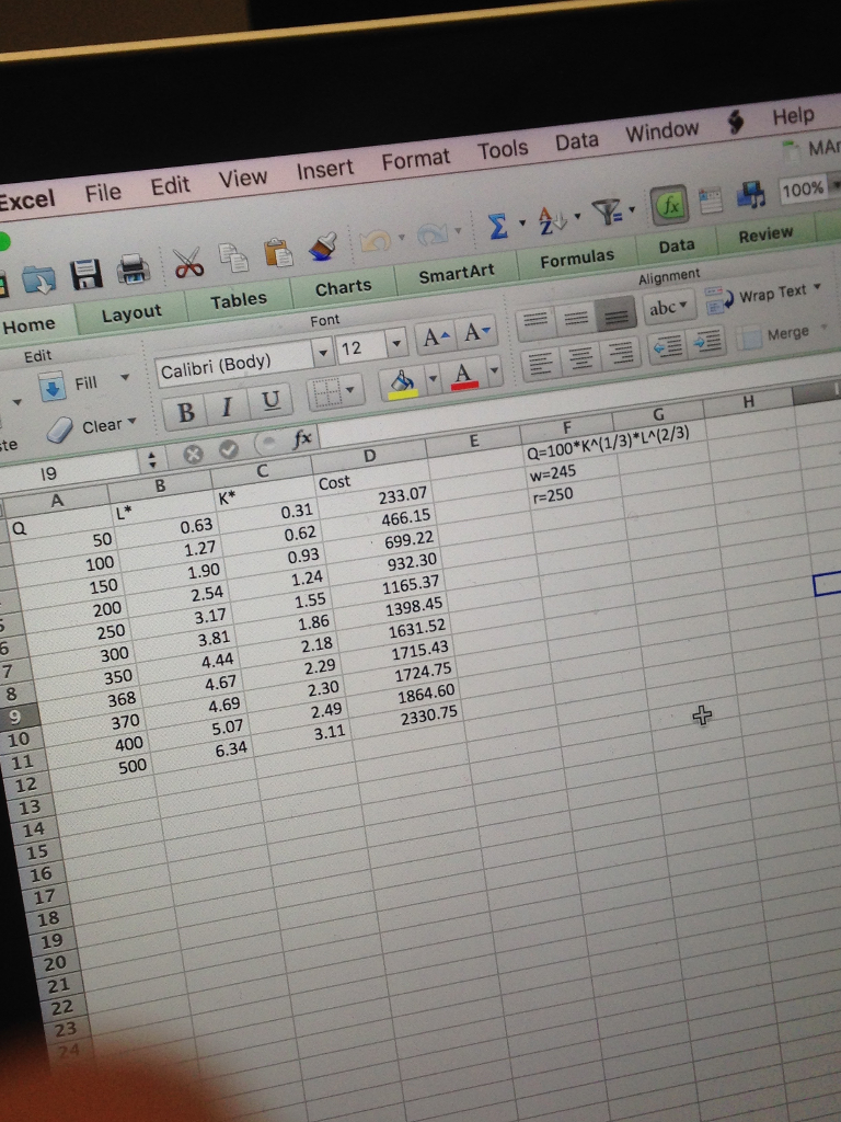 Solved In Excel, use the production function from your class | Chegg.com