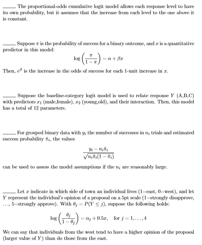 The proportional-odds cumulative logit model allows | Chegg.com