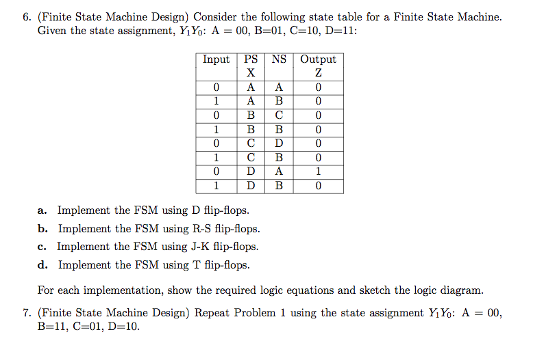 Solved Consider the following state table for a Finite State | Chegg.com