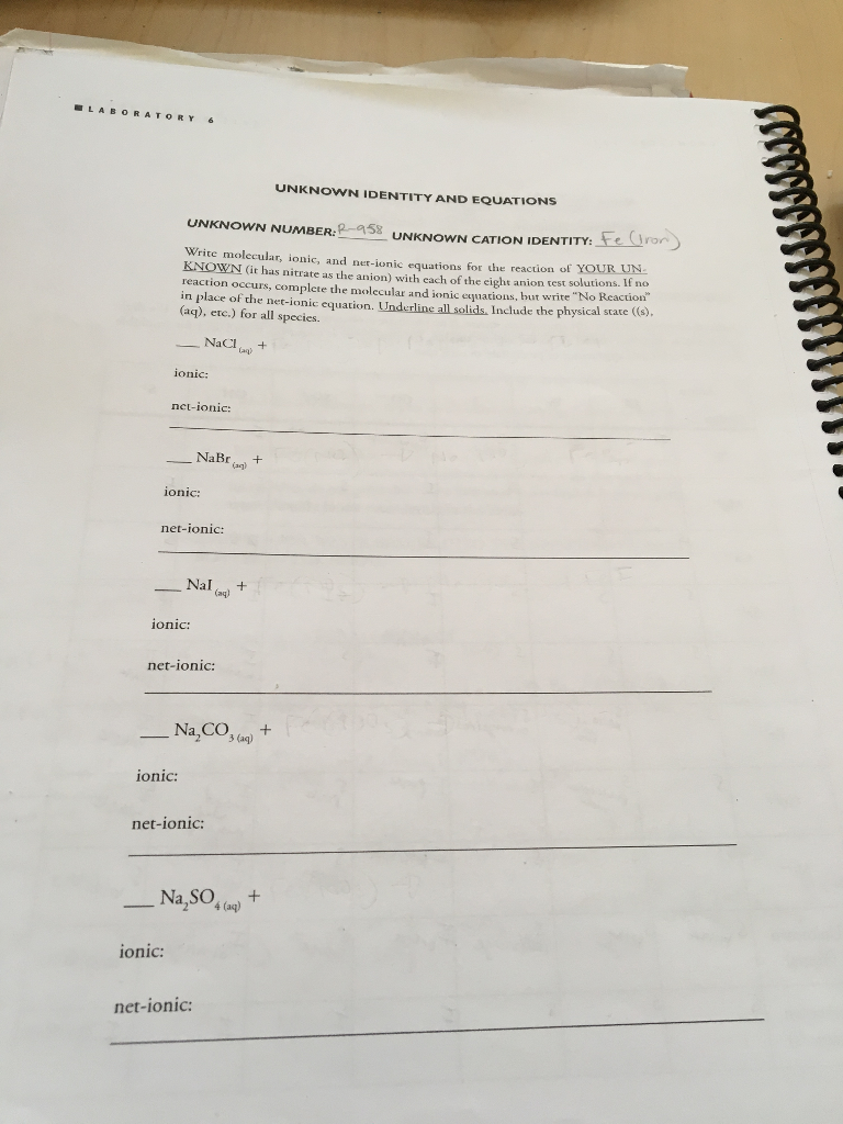 Solved LABORATORY UNKNOWN IDENTITY AND EQUATIONS UNKNOWN | Chegg.com