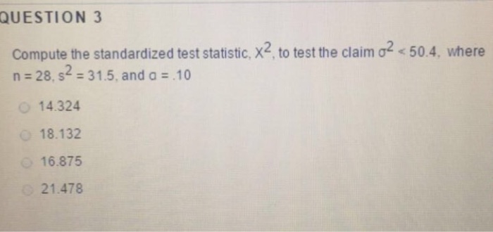 Solved Compute the standardized test statistic, X^2, to test | Chegg.com