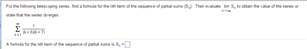 Solved For the following telescoping series, find a formula | Chegg.com