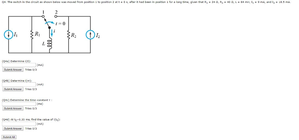 Solved Q4. The switch in the circuit as shown below was | Chegg.com