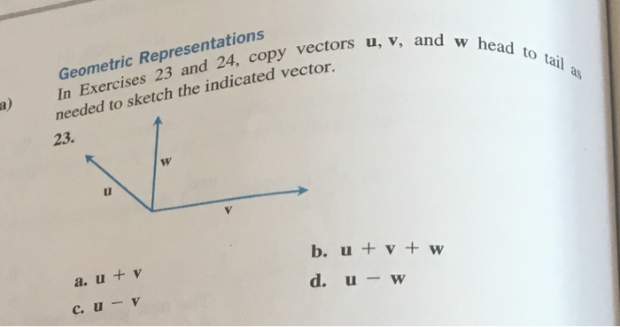 Solved In Exercises 23 and 24, copy vectors u, v and w head | Chegg.com