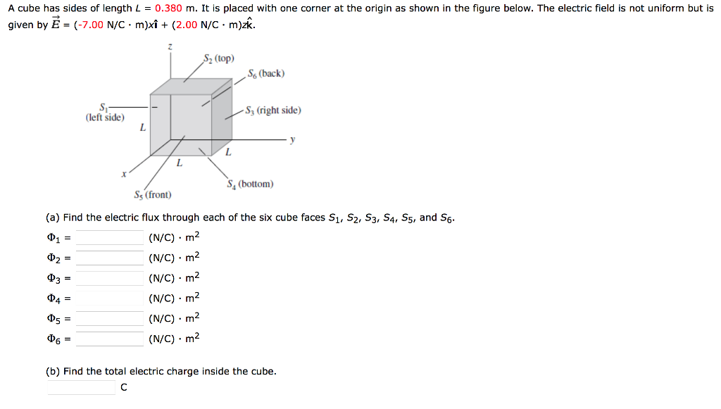 Solved A cube has sides of length L = 0.380 m. It is placed | Chegg.com