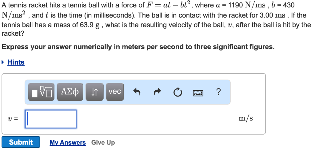 Solved A tennis racket hits a tennis ball with a force of F | Chegg.com
