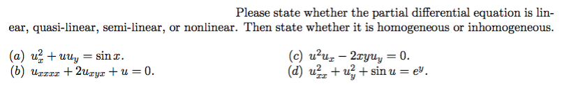 Solved State whether the partial differential equation is | Chegg.com