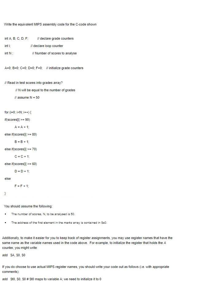 Solved Write the equivalent MIPS assembly code for the | Chegg.com Solved Write the equivalent MIPS assembly code for the | Chegg.com