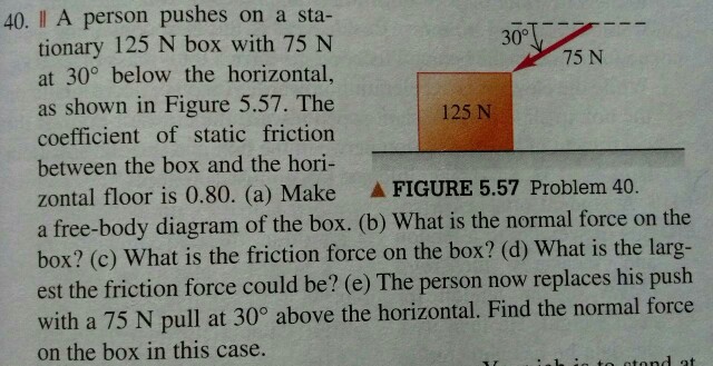 Solved A person pushes on a stationary 125 N box with 75 N | Chegg.com