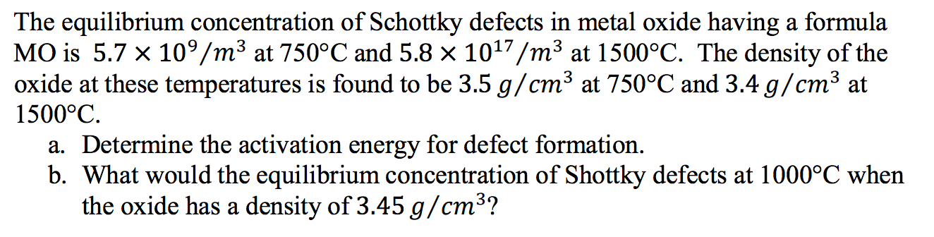 Solved The equilibrium concentration of Schottky defects in | Chegg.com