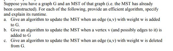 Solved Suppose You Have A Graph G And An Mst Of That Graph 6070