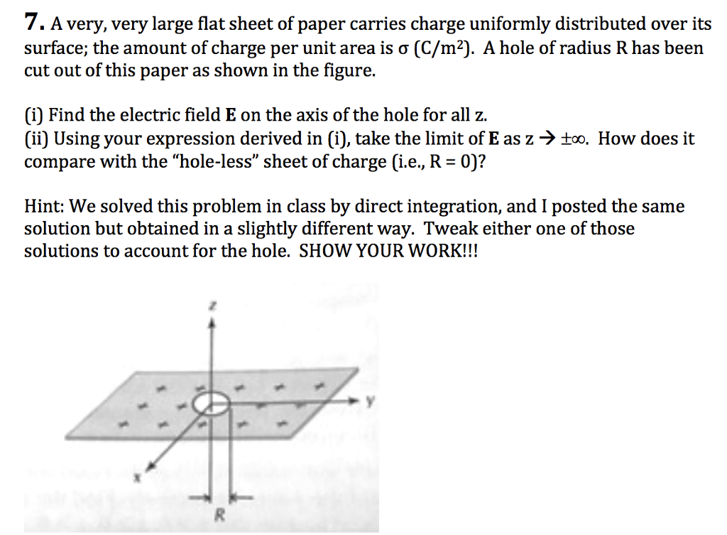 Solved A very, very large flat sheet of paper carries charge | Chegg.com