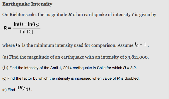 Solved On Richter scale, the magnitude R of an earthquake of | Chegg.com