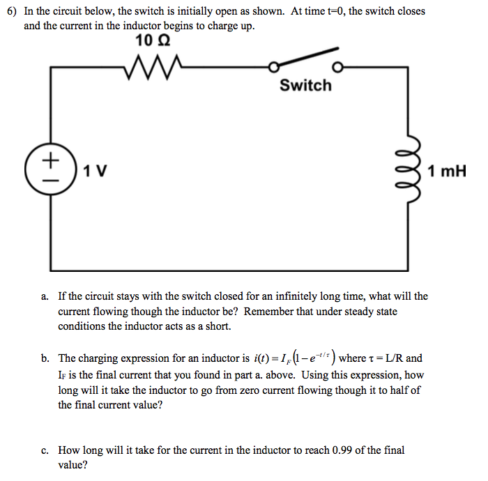 Solved 6) In the circuit below, the switch is initially open | Chegg.com