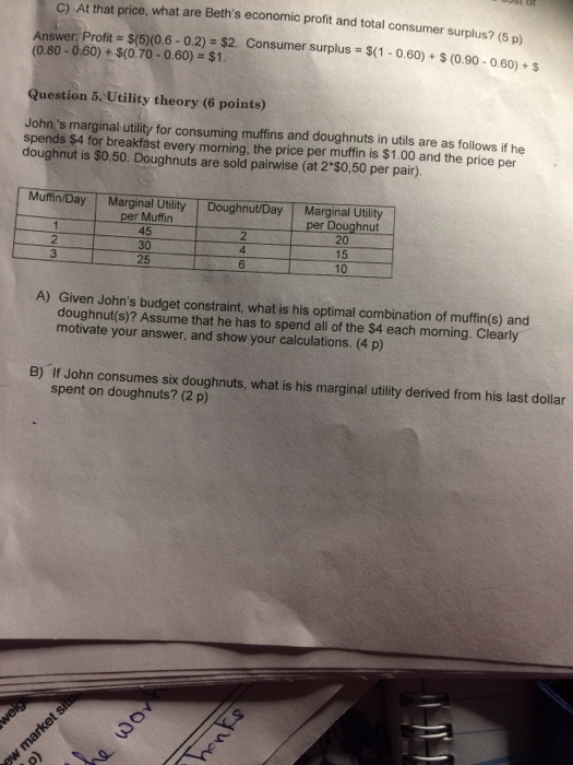 Solved John's marginal utility for consuming muffins and | Chegg.com