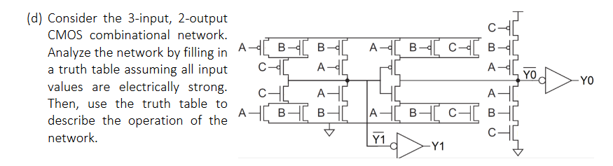 Solved (d) Consider the 3-input, 2-output CMOS combinational | Chegg.com