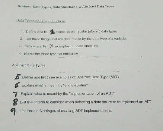 Solved Rewr: Data Tyes,stract Dats Types Data Types and Data | Chegg.com