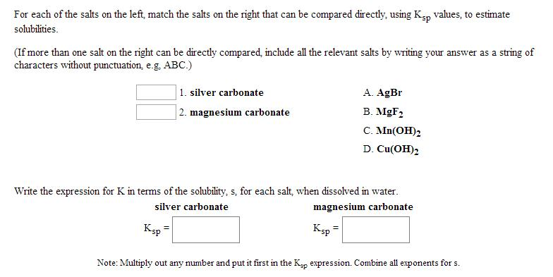 Solved For each of the salts on the left match the salts on | Chegg.com
