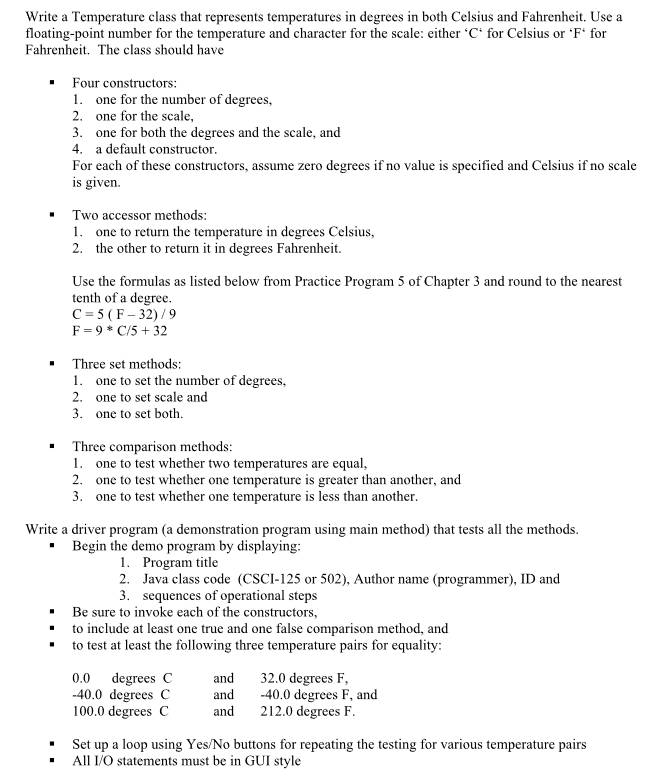 Solved Write a Temperature class that represents | Chegg.com