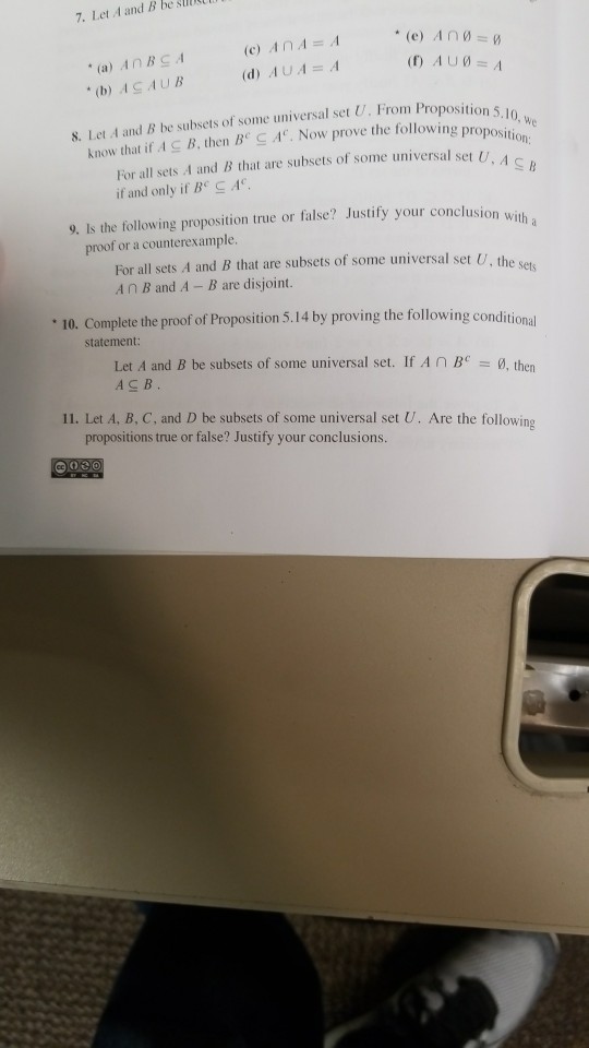 Solved 7. Let A and B be suoLl (e) An (a) AnBcA (d) AUA = A | Chegg.com