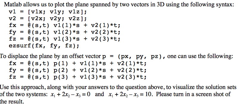 Solved Matlab allows us to plot the plane spanned by two | Chegg.com