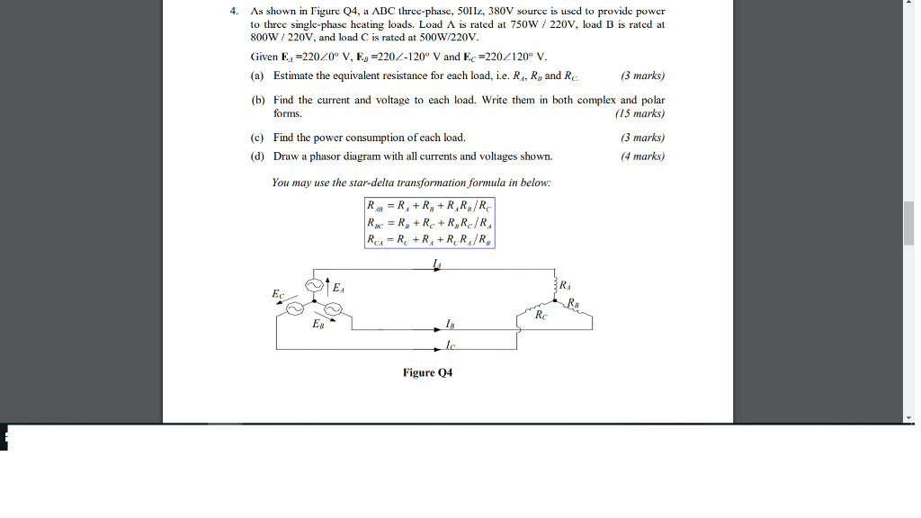 Solved 4. As shown in Figure Q4, a ABC three-phase, 50IIz, | Chegg.com