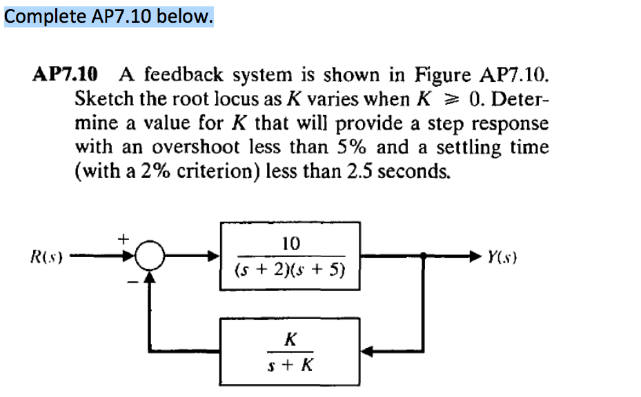 Solved A feedback system is shown in Figure AP7.10. Sketch | Chegg.com