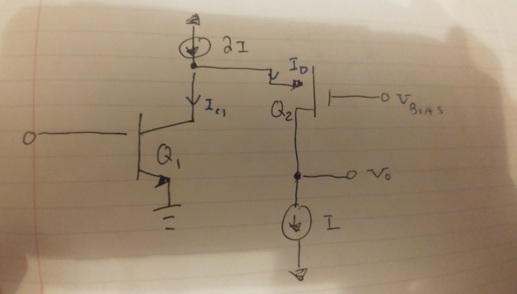 Solved The BiCMOS folded cascode amp is biased by two ideal | Chegg.com