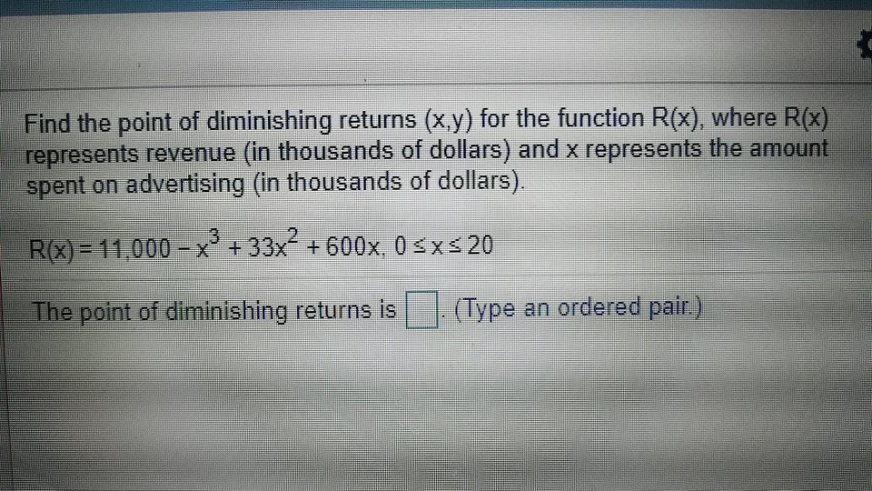 Solved Find the point of diminishing returns (x,y) for the | Chegg.com
