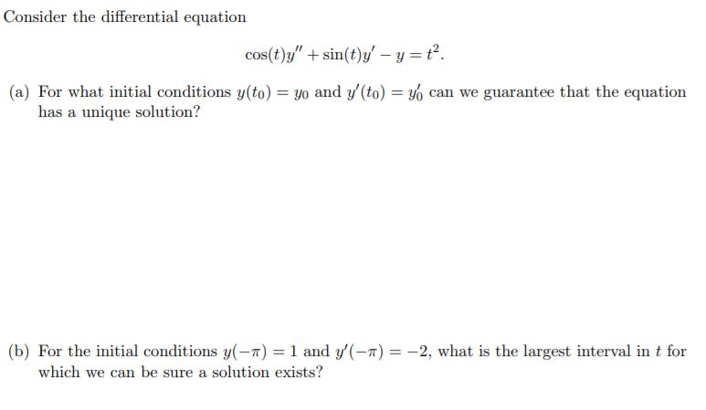 Solved Consider the differential equation cos(t)y" + | Chegg.com