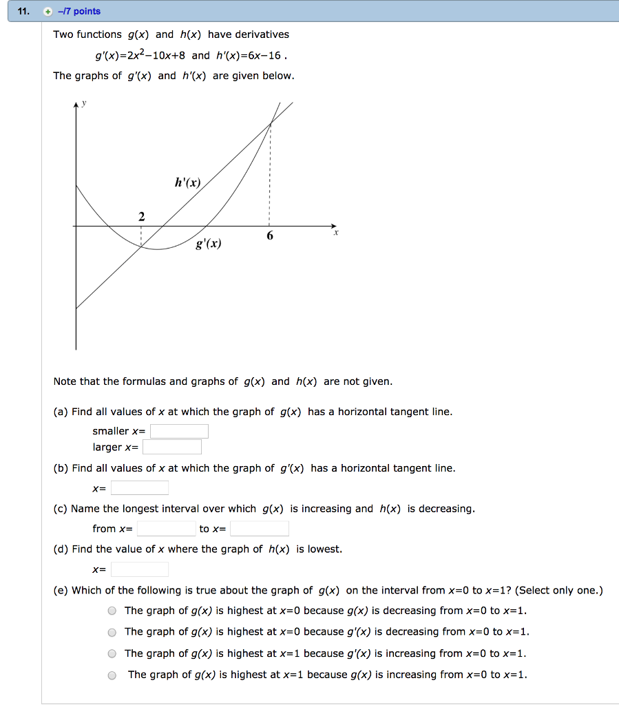 Solved 11. + 7 points Two functions g(x) and h(x) have | Chegg.com