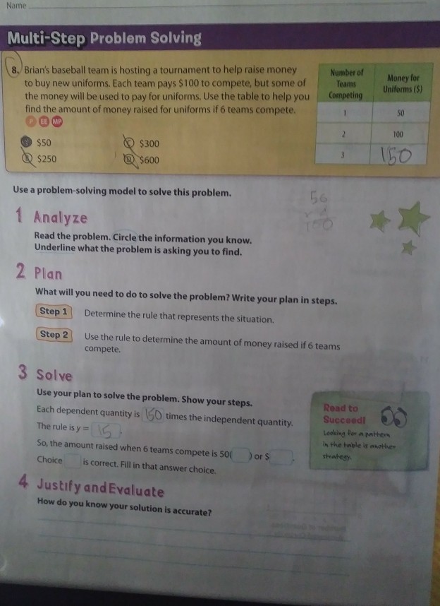 Solved Name Multi-Step Problem Solving Number of Money for 8 | Chegg.com