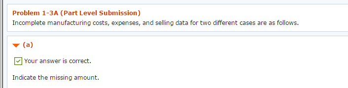 Solved Problem 1-3A (Part Level Submission) Incomplete | Chegg.com