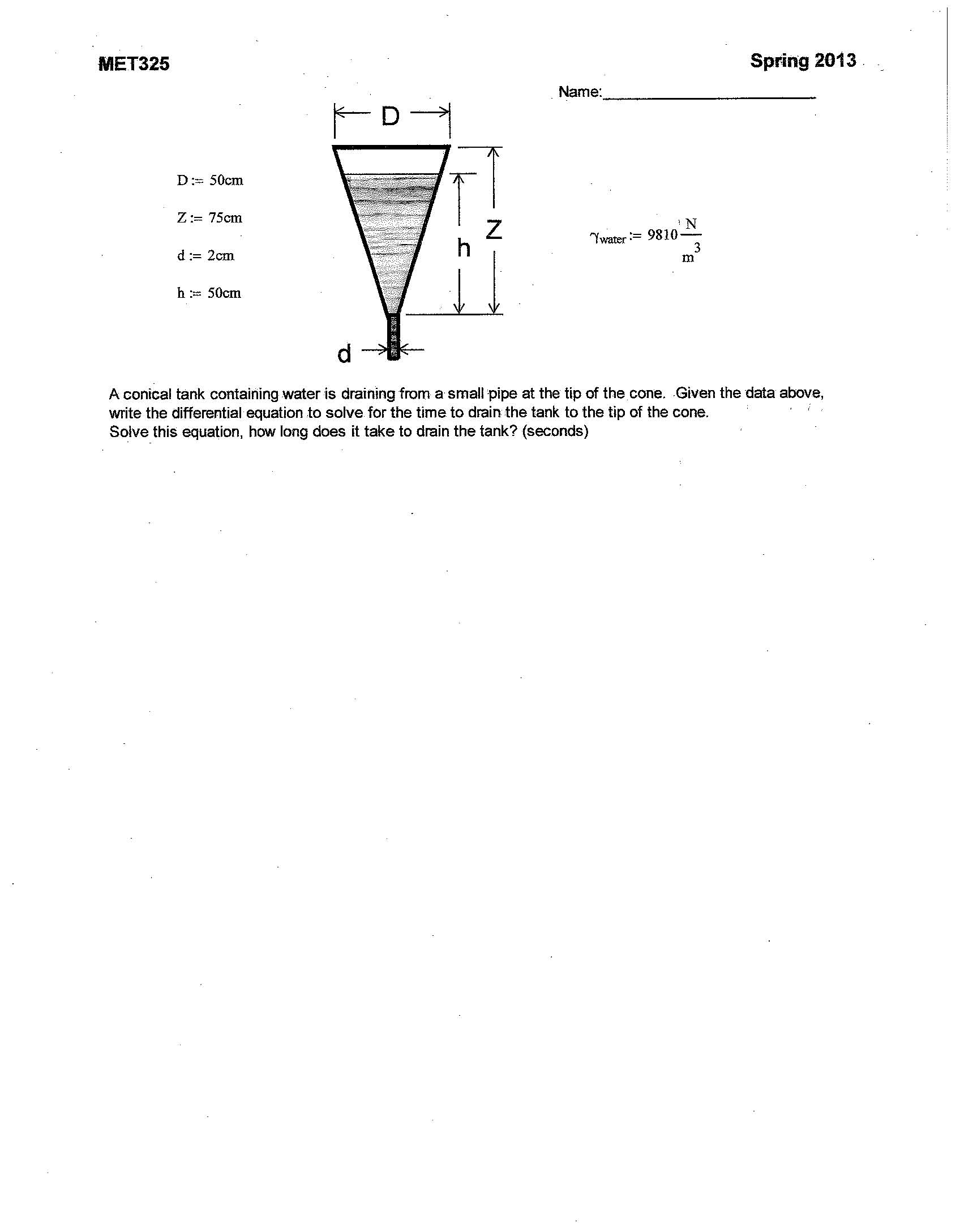 Solved A conical tank containing water is draining from a | Chegg.com