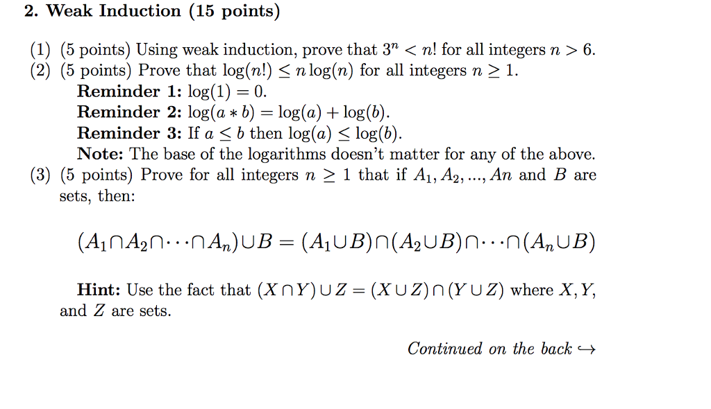 Solved 2. Weak Induction (15 points) (1) (5 points) Using | Chegg.com