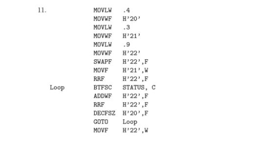 Solved MOVLW 4 MOVWF H'20 MOVLW .3 MOVWF H'21' MOVLW .9 | Chegg.com