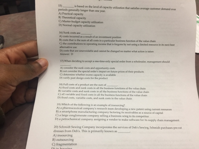 Solved is based on the level of capacity utilization that | Chegg.com