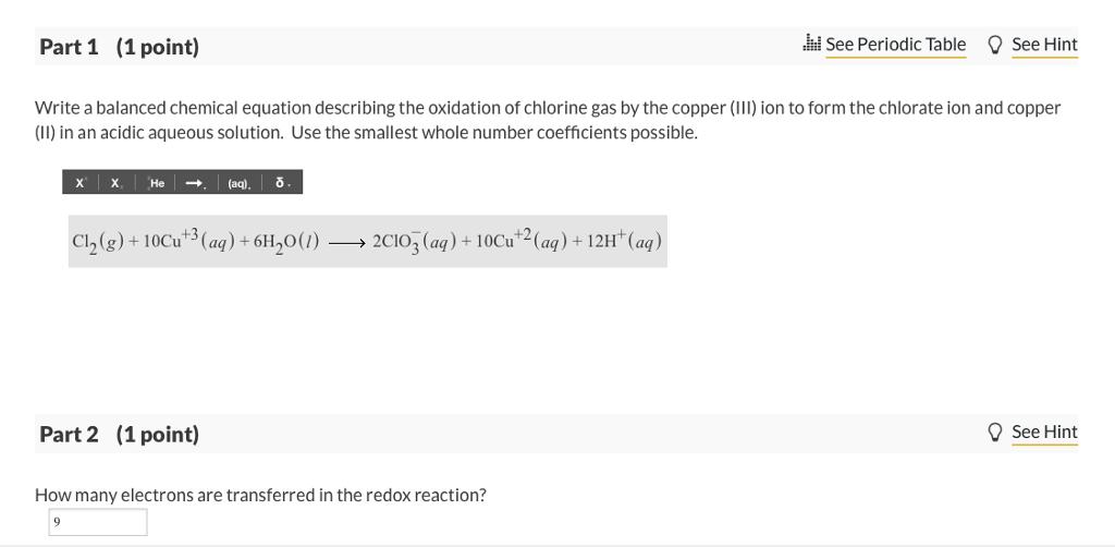 Solved Part 1 (1 point) hd See Periodic Table O See Hint | Chegg.com