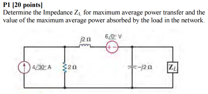 Solved Determine the Impedance Z_L for maximum average power | Chegg.com