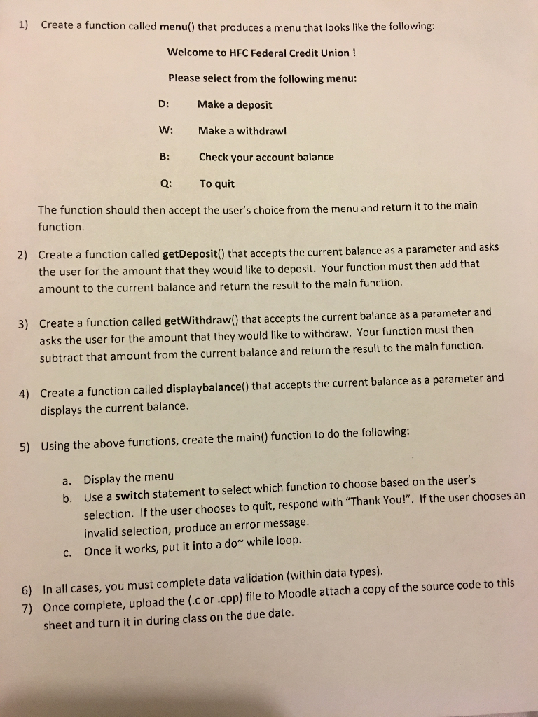 Solved Create a function called menu() that produces a menu | Chegg.com