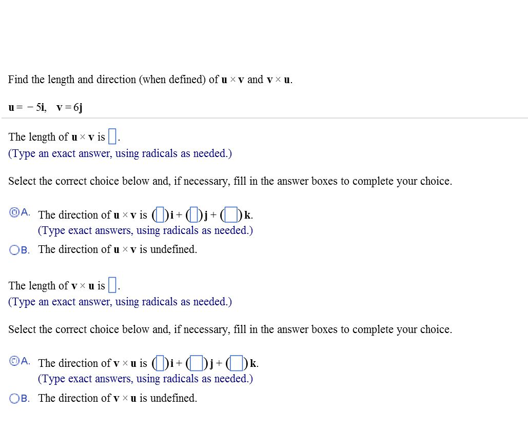 Solved Find the length and direction (when defined) of u | Chegg.com