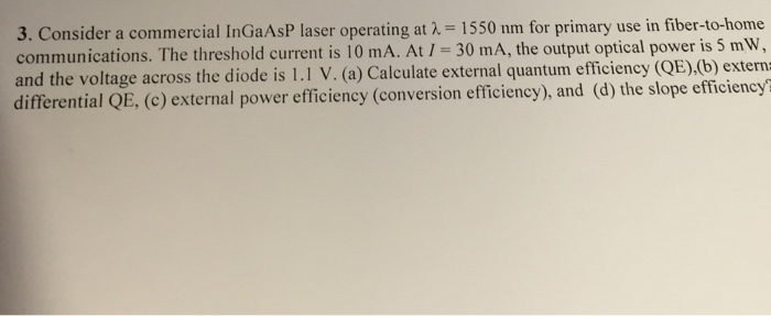 Solved Consider a commercial InGaAsP laser operating at | Chegg.com
