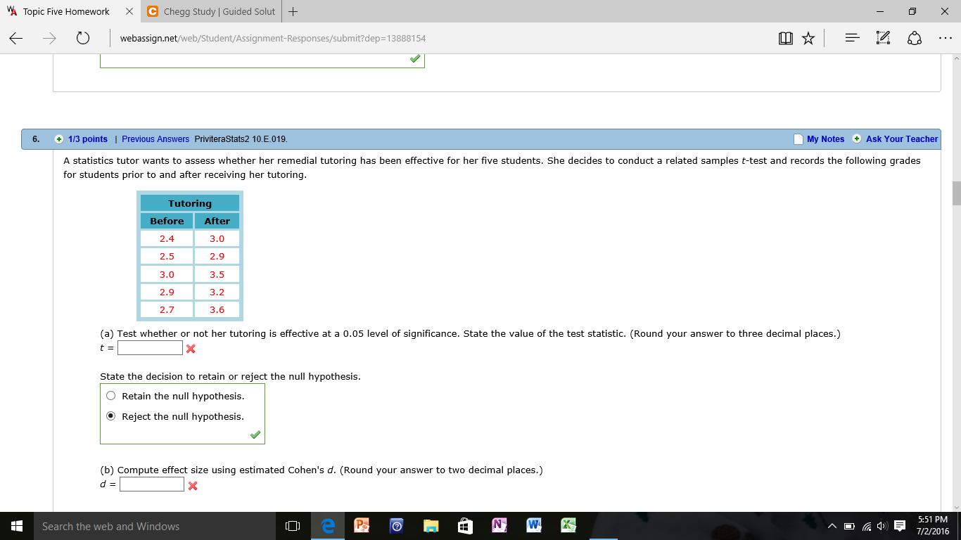 Solved A statistics tutor wants to assess whether her | Chegg.com