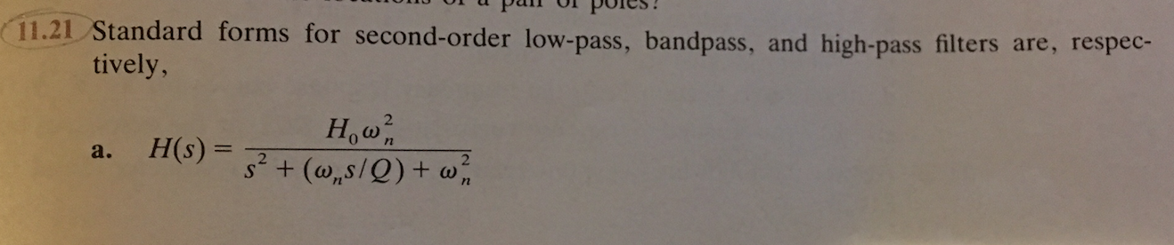 Solved Standard forms for second-order low-pass, bandpass, | Chegg.com