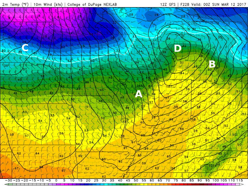 Solved 1. What is the wind direction at point A, and what | Chegg.com