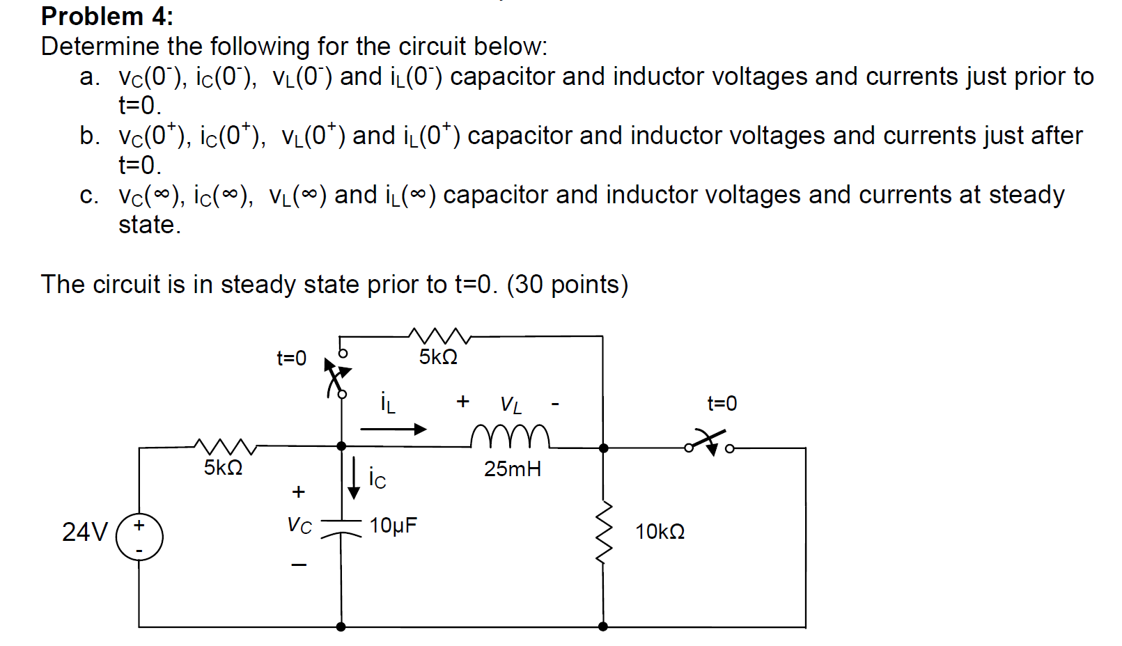 Solved Determine the following for the circuit below: vc(0 | Chegg.com