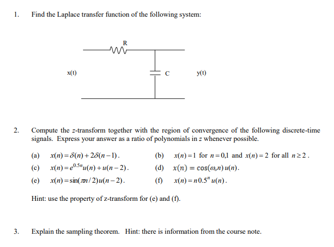 Solved I. Find the Laplace transfer function of the | Chegg.com