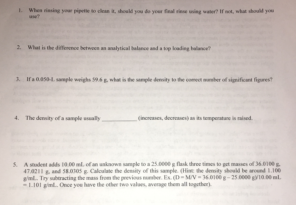 Solved 1. When rinsing your pipette to clean it, should you | Chegg.com