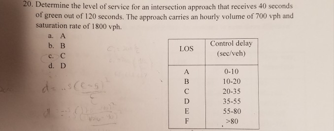 Solved 20. Determine the level of service for an | Chegg.com